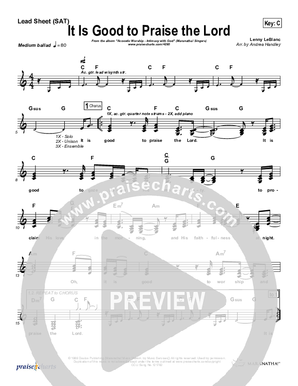 It Is Good To Praise The Lord Sheet Music PDF (Maranatha Singers ...