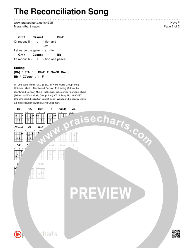 The Reconciliation Song Chords PDF (Maranatha Singers) - PraiseCharts