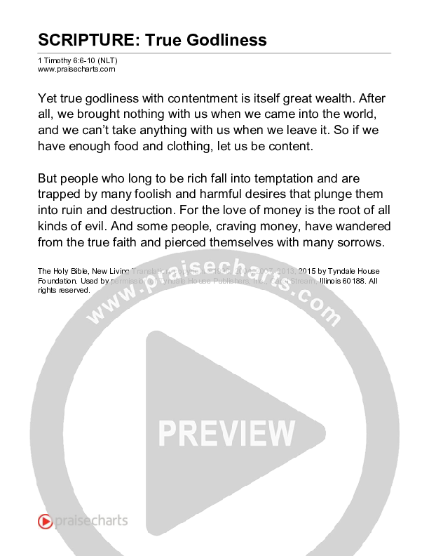 True Godliness (1 Timothy 6) Sheet Music PDF (Scripture) - PraiseCharts