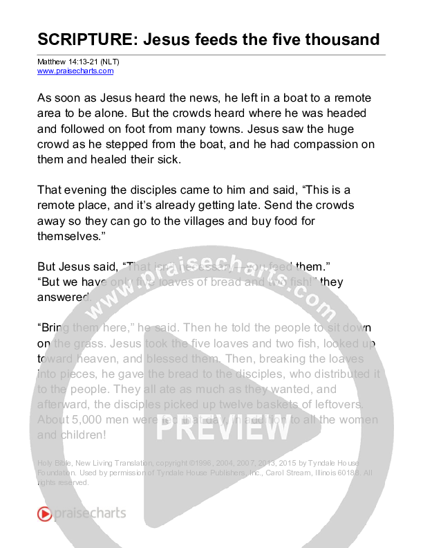 Jesus Feeds The Five Thousand (Matthew 14) Sheet Music PDF (Scripture ...