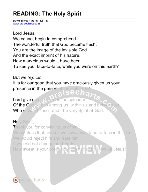 The Holy Spirit John 16 (Reading) Sheet Music PDF (David Bowden ...