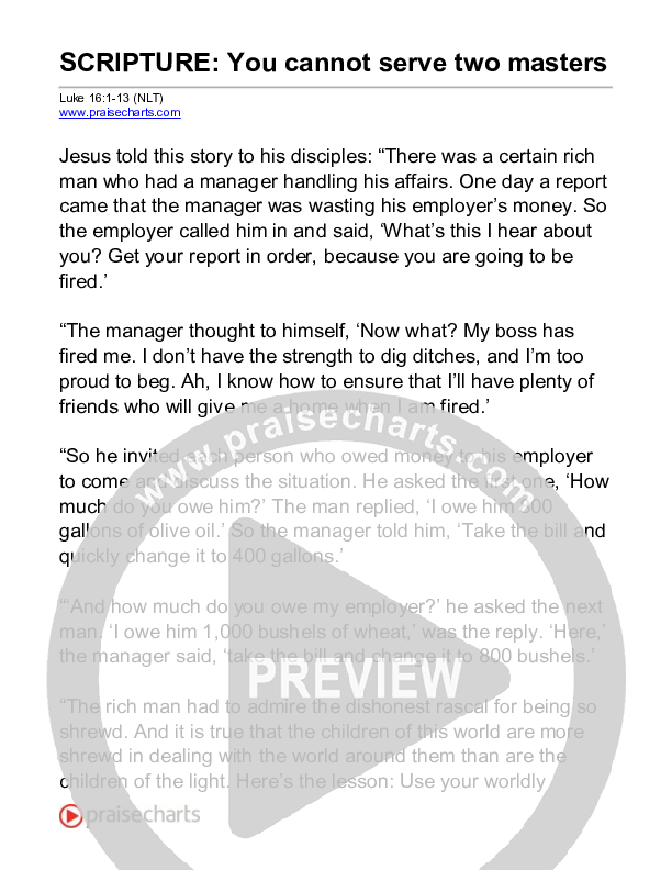 You Cannot Serve Two Masters (Luke 16) Sheet Music PDF (Scripture ...