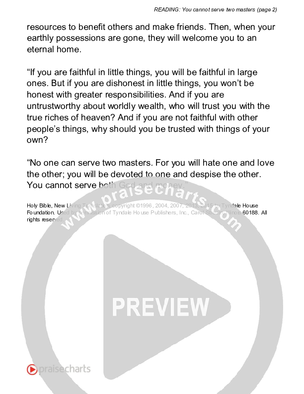 You Cannot Serve Two Masters (Luke 16) Sheet Music PDF (Scripture ...