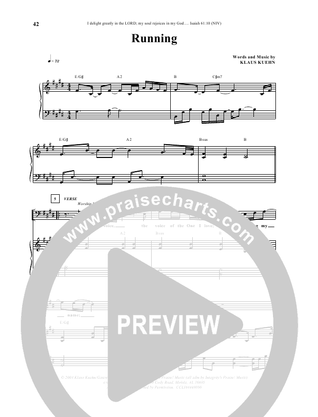 Running Sheet Music PDF (Klaus) - PraiseCharts