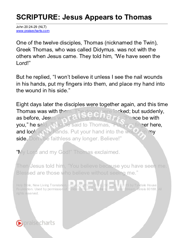 Jesus Appears To Thomas (John 20) Sheet Music PDF (Scripture ...