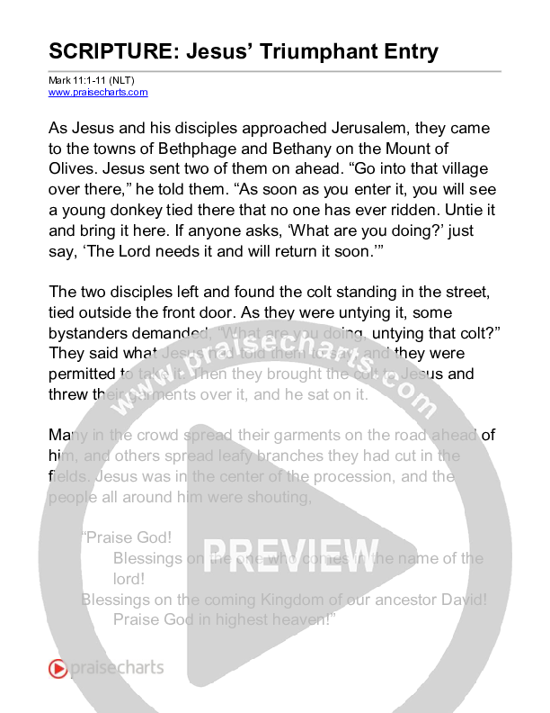 Jesus' Triumphant Entry (Mark 11) Sheet Music PDF (Scripture ...