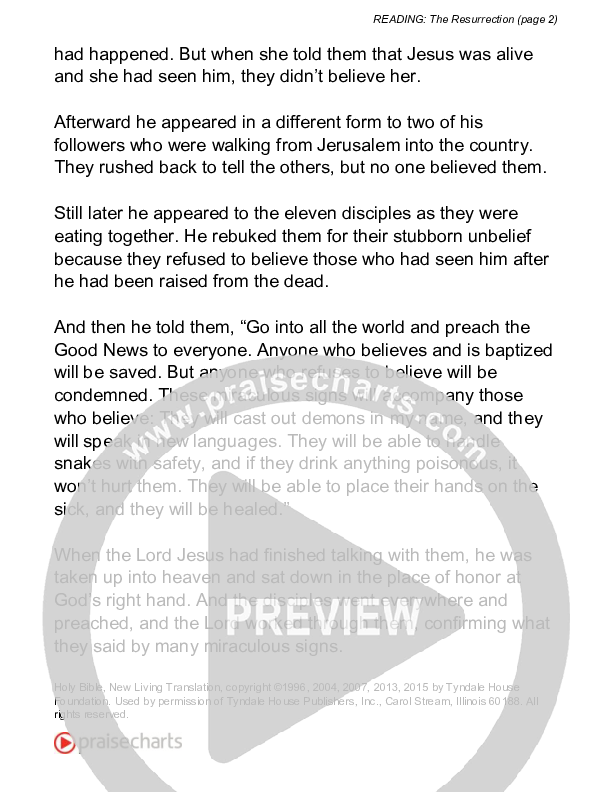 The Resurrection (Mark 16) Sheet Music PDF (Scripture) - PraiseCharts