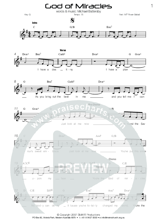 God Of Miracles Sheet Music PDF (Metrochurch) - PraiseCharts