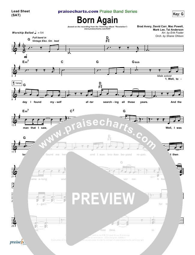 Born Again Sheet Music PDF (Third Day) - PraiseCharts