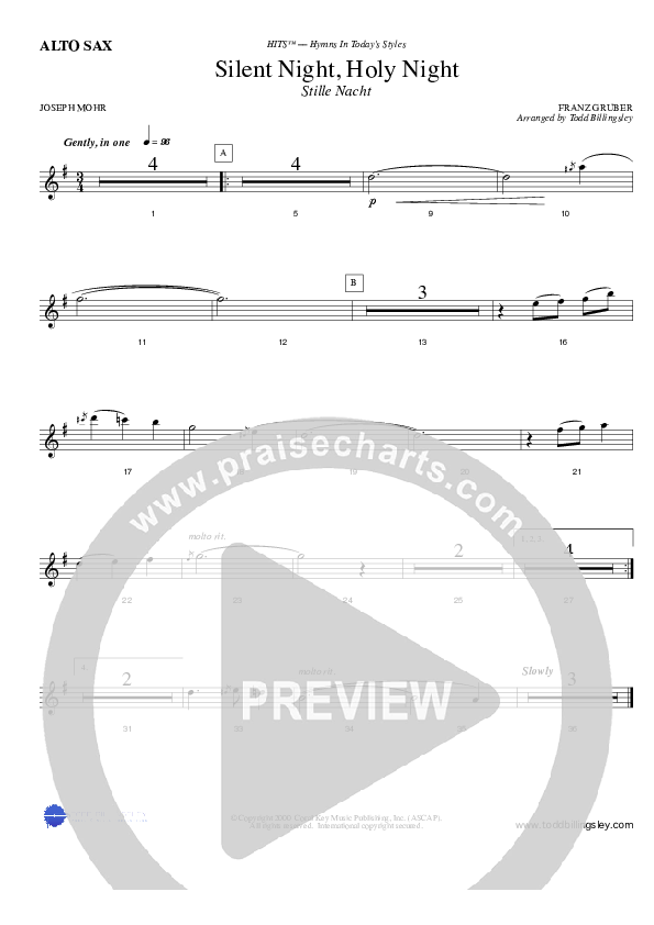 Silent Night Alto Sax Sheet Music PDF (Todd Billingsley) - PraiseCharts