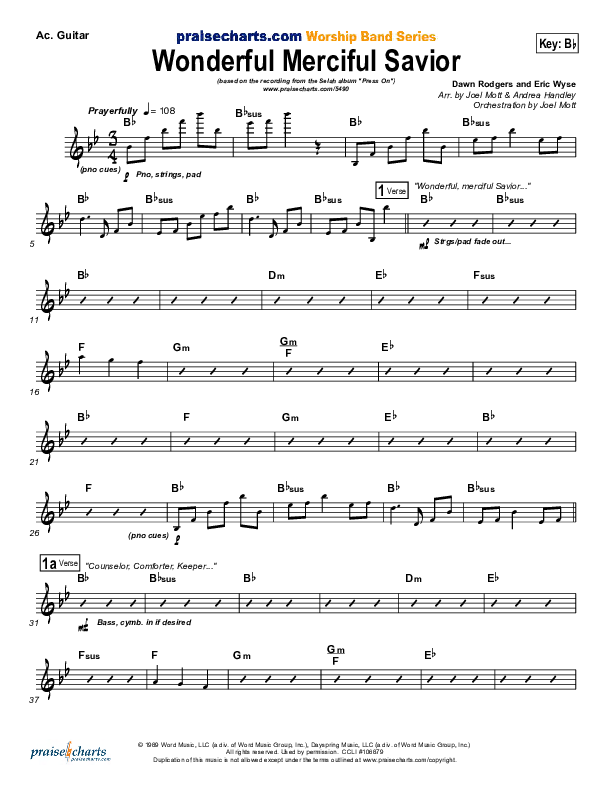 Wonderful Merciful Savior Acoustic Guitar Sheet Music PDF (Selah ...