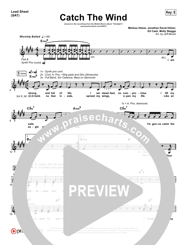 Catch The Wind Sheet Music (Bethel Music / Melissa Helser) - PraiseCharts