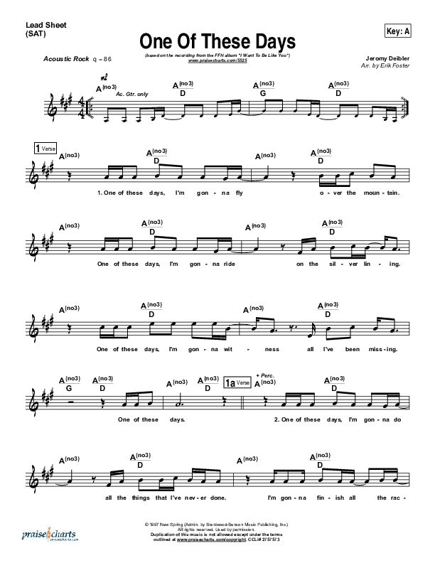 One Of These Days Sheet Music PDF (FFH) - PraiseCharts