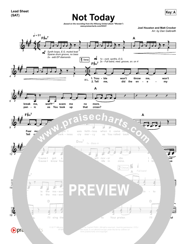 Not Today Sheet Music PDF (Hillsong UNITED) - PraiseCharts
