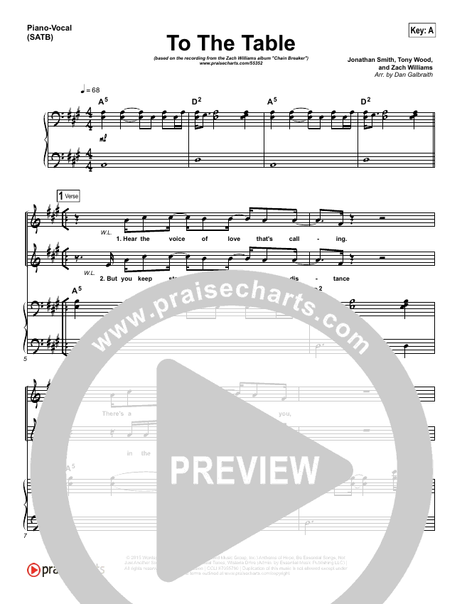 To The Table Sheet Music (Zach Williams) - PraiseCharts