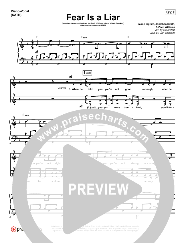 Fear Is A Liar Sheet Music (Zach Williams) - PraiseCharts