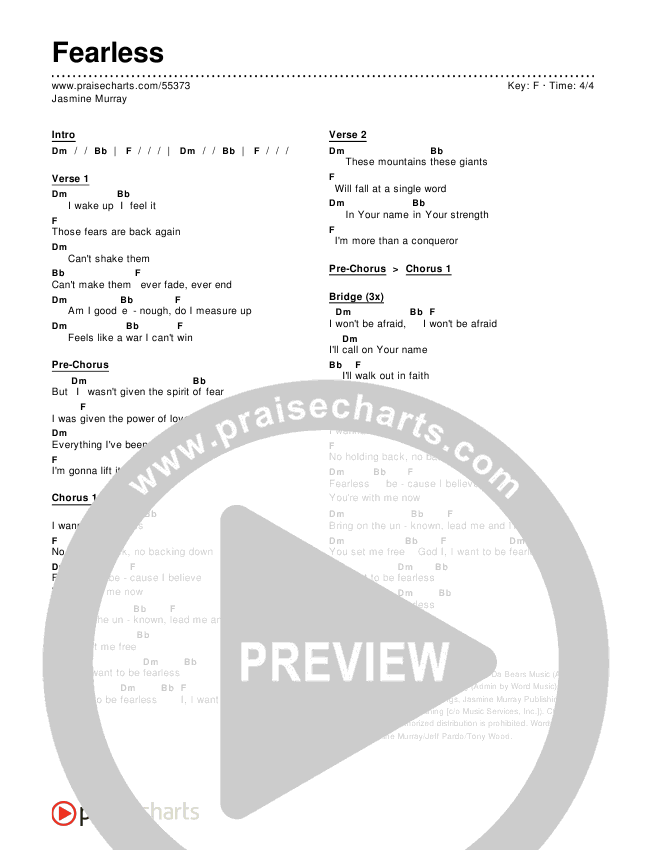 Fearless Chords PDF (Jasmine Murray) - PraiseCharts