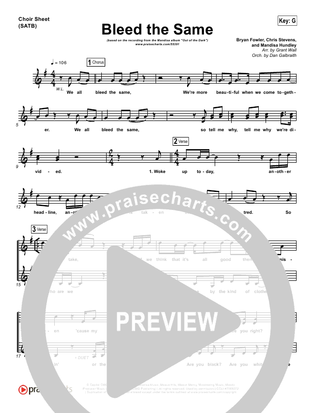 Bleed The Same Sheet Music (Mandisa) - PraiseCharts