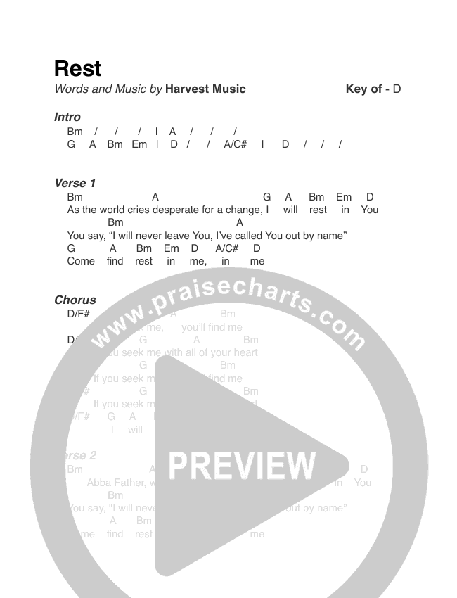 Rest Chords PDF (Harvest Music) - PraiseCharts