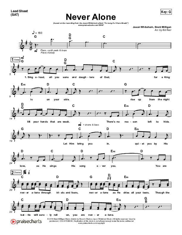 Never Alone Sheet Music PDF (Jason Whitehorn) - PraiseCharts Never Alone Sheet Music PDF (Jason Whitehorn) - PraiseCharts