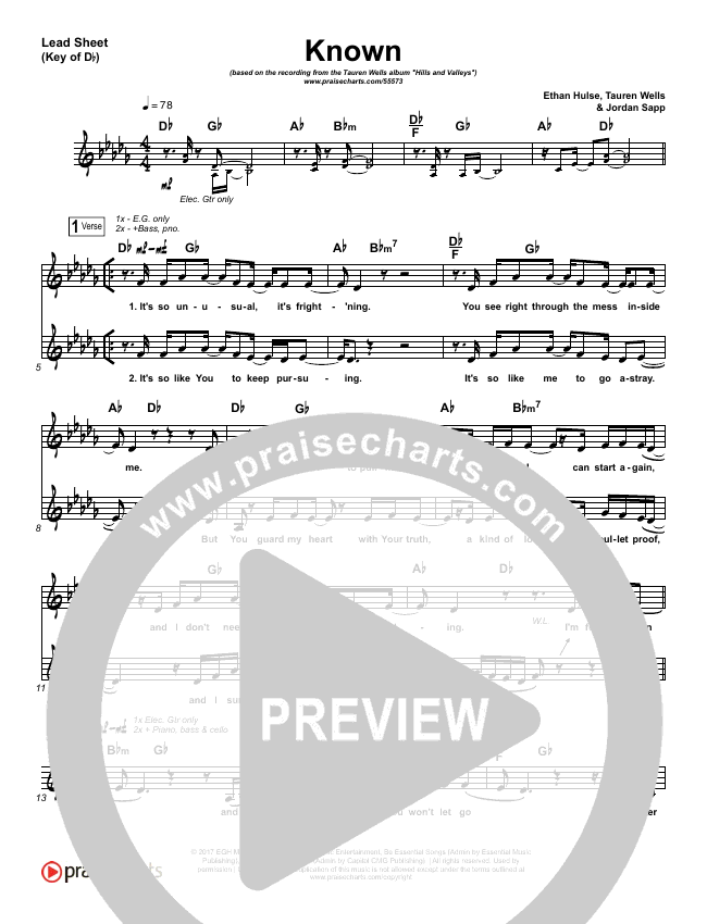 Known Sheet Music (Tauren Wells) - PraiseCharts