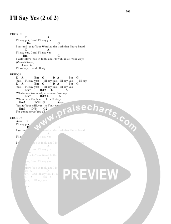 I'll Say Yes Chords (Don Moen) - PraiseCharts