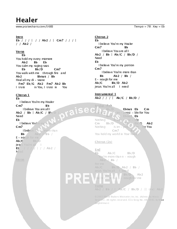 Healer Chords PDF (Toby Baxley) - PraiseCharts