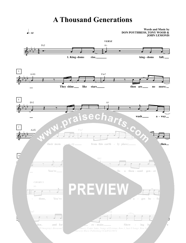 A Thousand Generations Sheet Music PDF (Don Poythress) - PraiseCharts