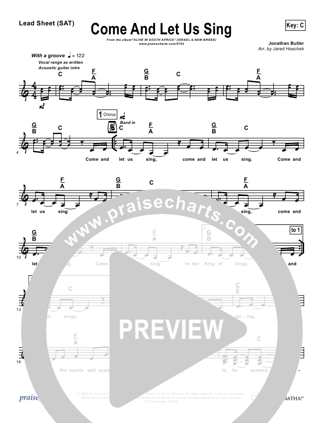 Come And Let Us Sing Sheet Music (Israel Houghton) - PraiseCharts