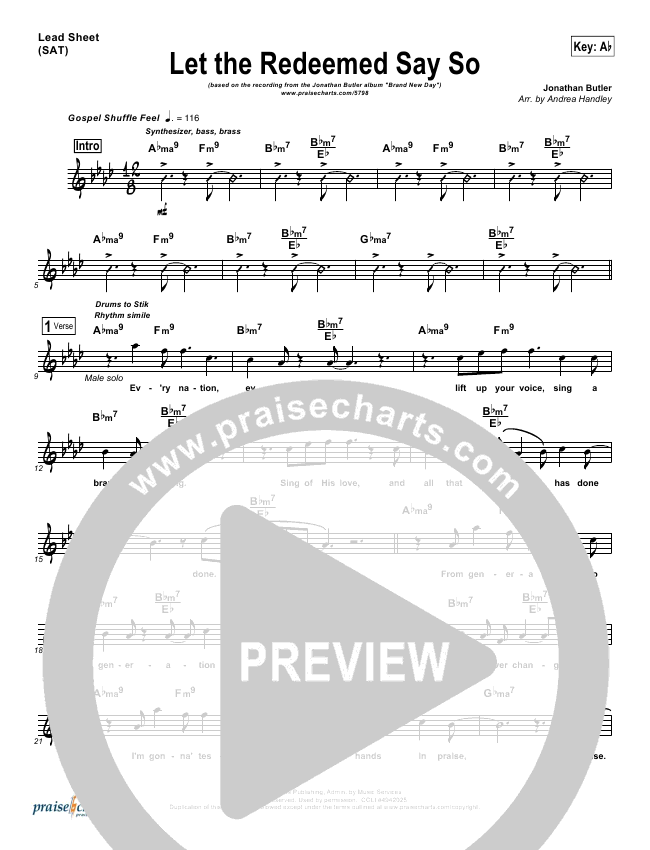 Let The Redeemed Say So Sheet Music (Jonathan Butler) - PraiseCharts