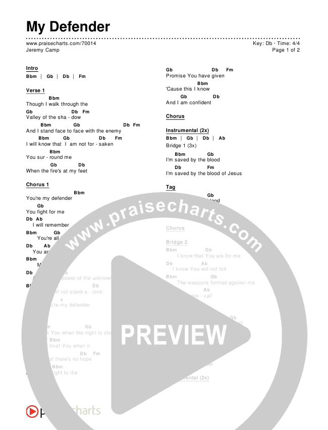 My Defender Chords PDF (Jeremy Camp) - PraiseCharts