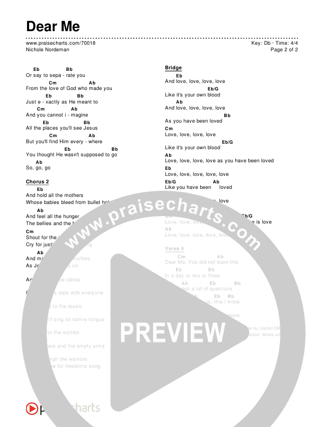 Dear Me Chords PDF (Nichole Nordeman) - PraiseCharts