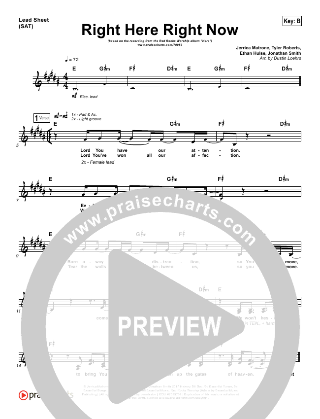 Right Here Right Now Sheet Music PDF (Red Rocks Worship) - PraiseCharts