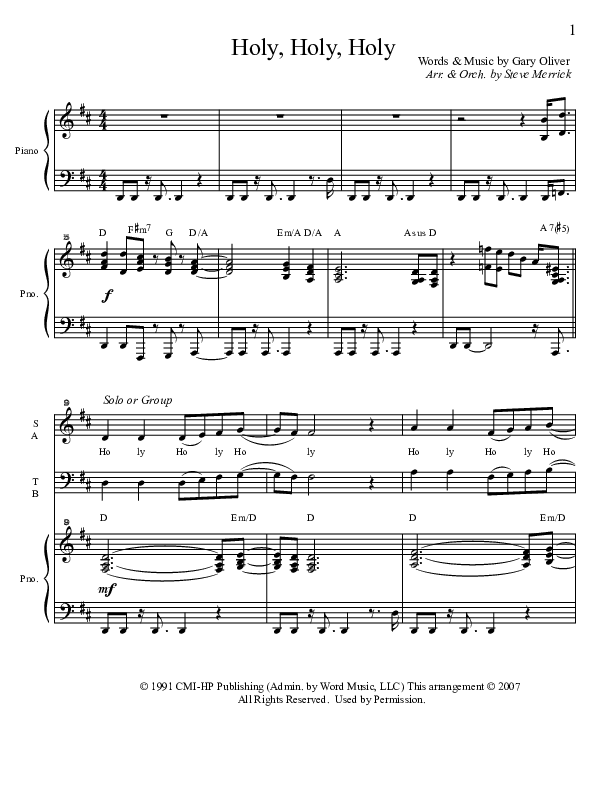 Holy Holy Holy Sheet Music PDF (Gary Oliver) - PraiseCharts