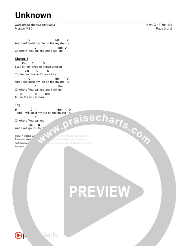 Unknown Chords PDF (Mosaic MSC) - PraiseCharts