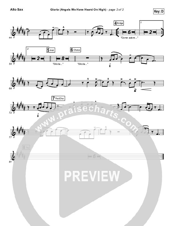 Gloria / Angels We Have Heard On High Alto Sax Sheet Music PDF (Casting ...