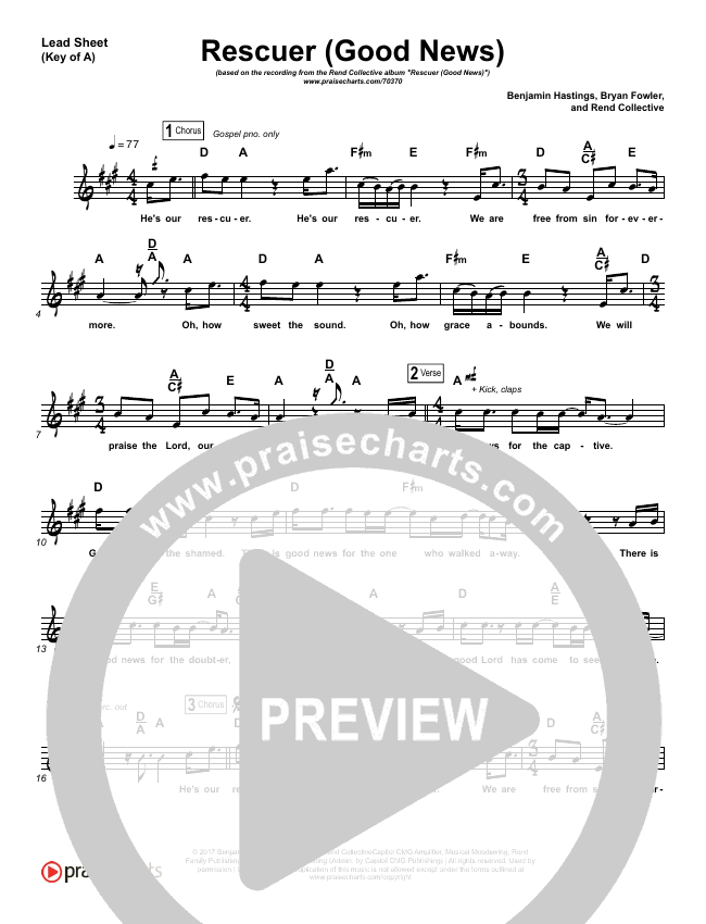 Rescuer (Good News) Sheet Music PDF (Rend Collective) - PraiseCharts