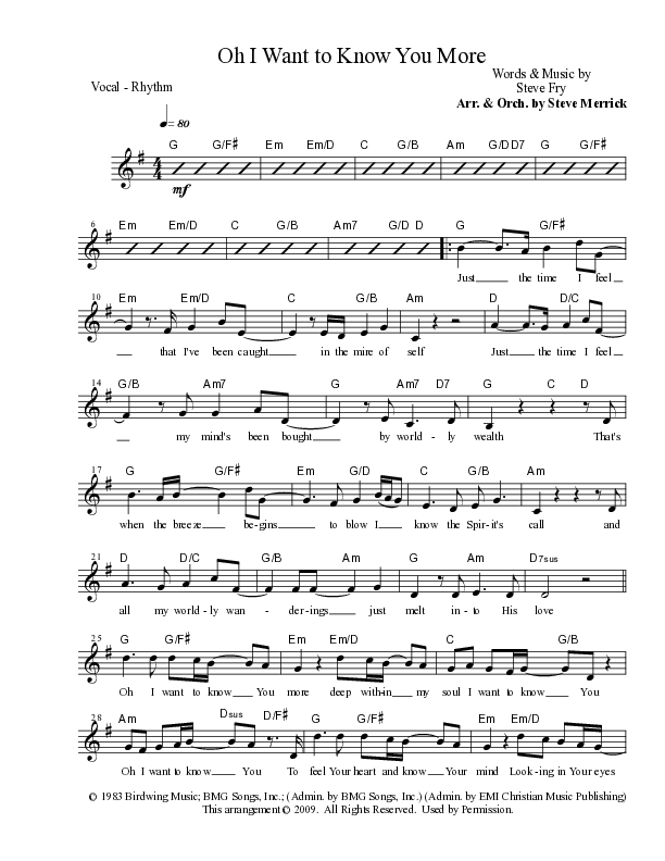 Oh I Want To Know You More Sheet Music PDF Steve Green PraiseCharts