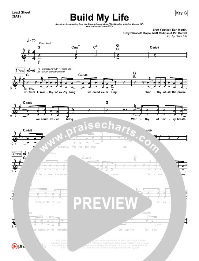 Build My Life Sheet Music PDF (Shane & Shane / The Worship Initiative ...
