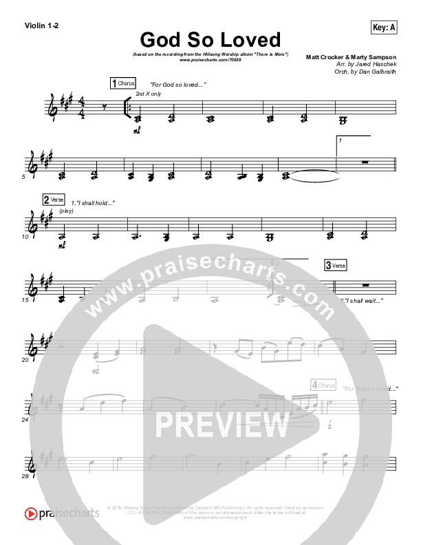 God So Loved Violin Sheet Music PDF (Hillsong Worship) - PraiseCharts
