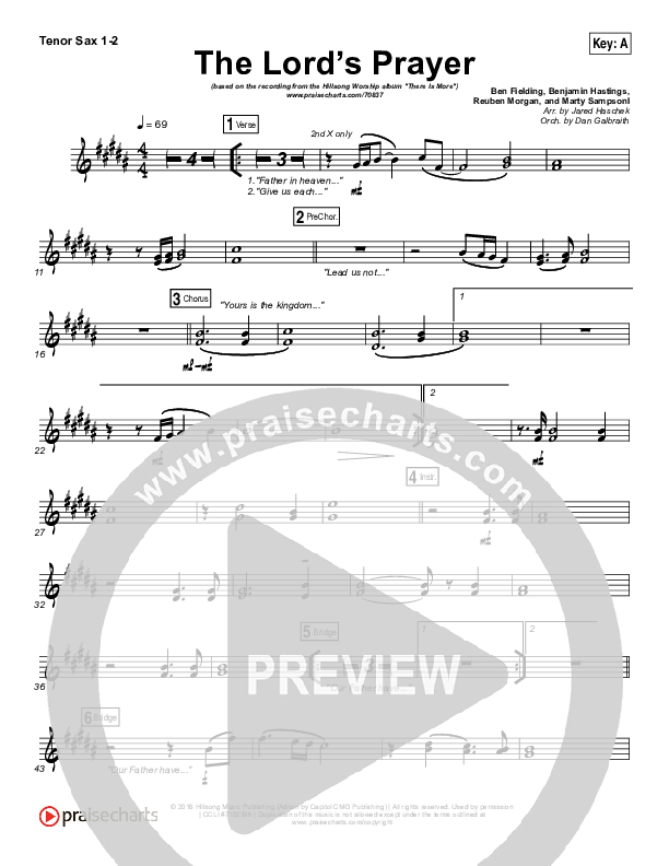The Lord’s Prayer Tenor Sax Sheet Music PDF (Hillsong Worship ...
