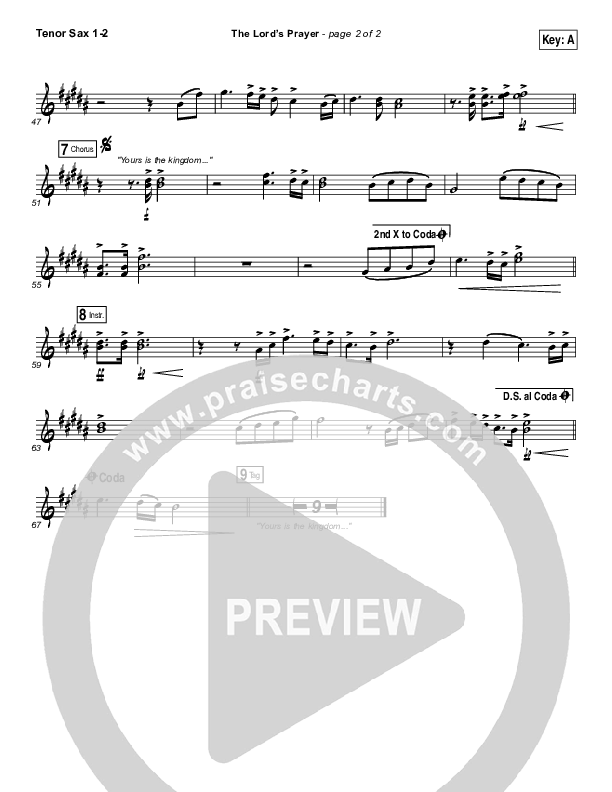 The Lord’s Prayer Tenor Sax Sheet Music PDF (Hillsong Worship ...