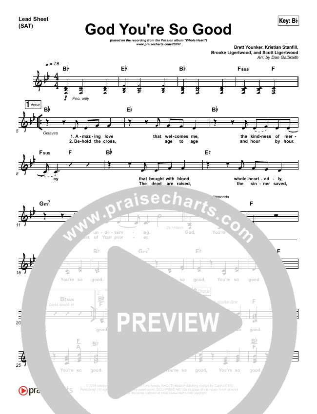 God You're So Good Sheet Music PDF (Passion / Kristian Stanfill ...