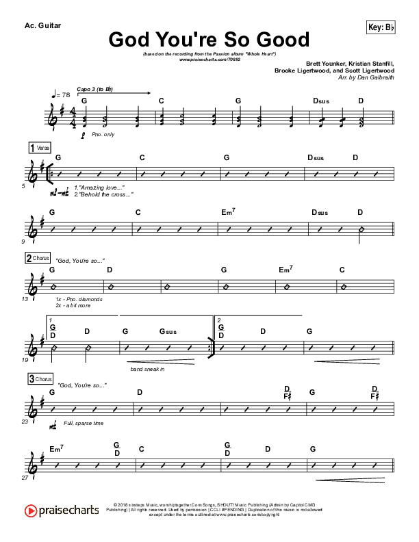 God You're So Good Acoustic Guitar Sheet Music PDF (Passion / Kristian ...
