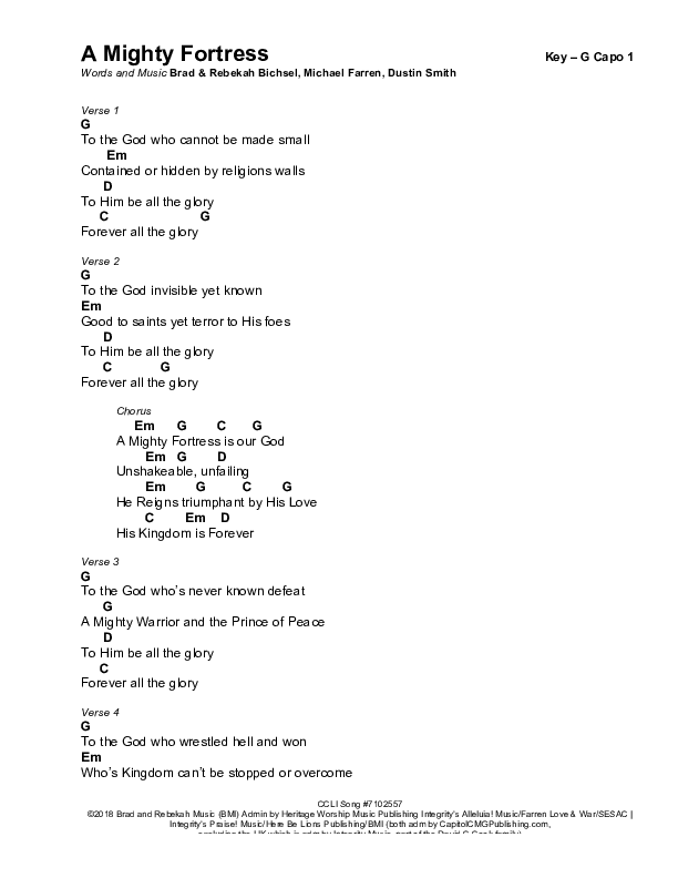 A Mighty Fortress Chords PDF (Brad & Rebekah) - PraiseCharts