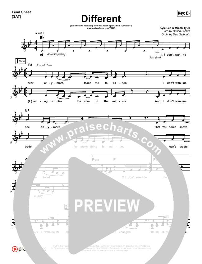 Different Sheet Music (Micah Tyler) - PraiseCharts
