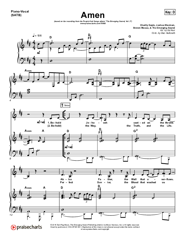 Amen Sheet Music PDF (People & Songs / Charity Gayle / Joshua Sherman) - PraiseCharts