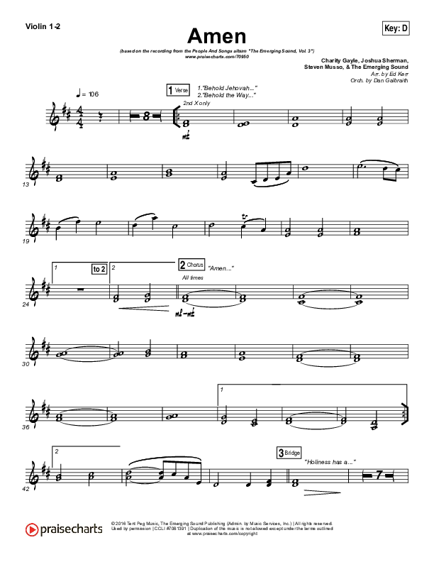 Amen Violin Sheet Music PDF (People & Songs / Charity Gayle / Joshua Sherman) - PraiseCharts