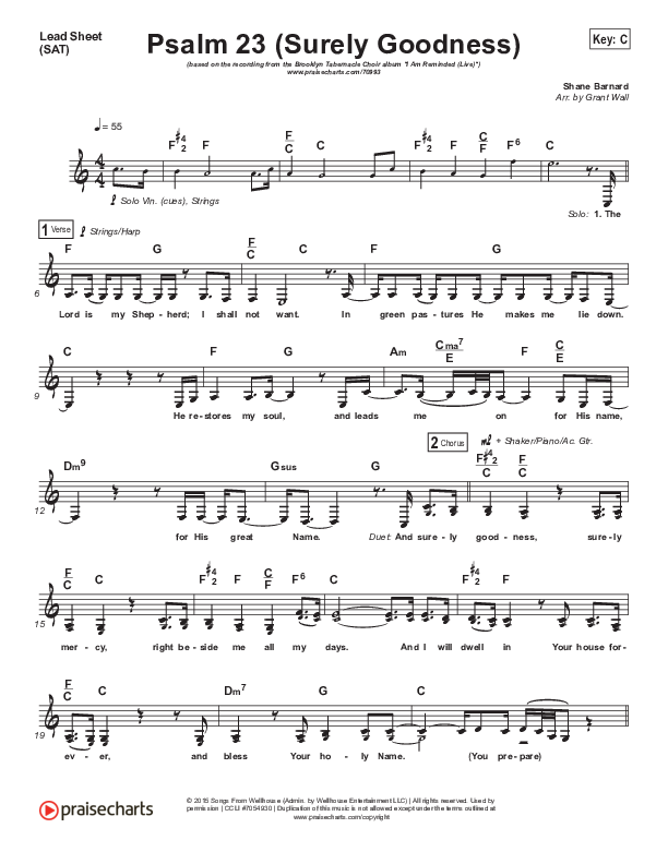 Psalm 23 Surely Goodness Sheet Music PDF The Brooklyn Tabernacle