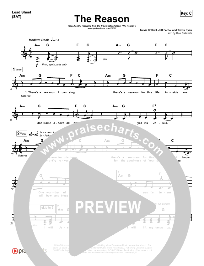 The Reason Sheet Music PDF (Travis Cottrell) - PraiseCharts